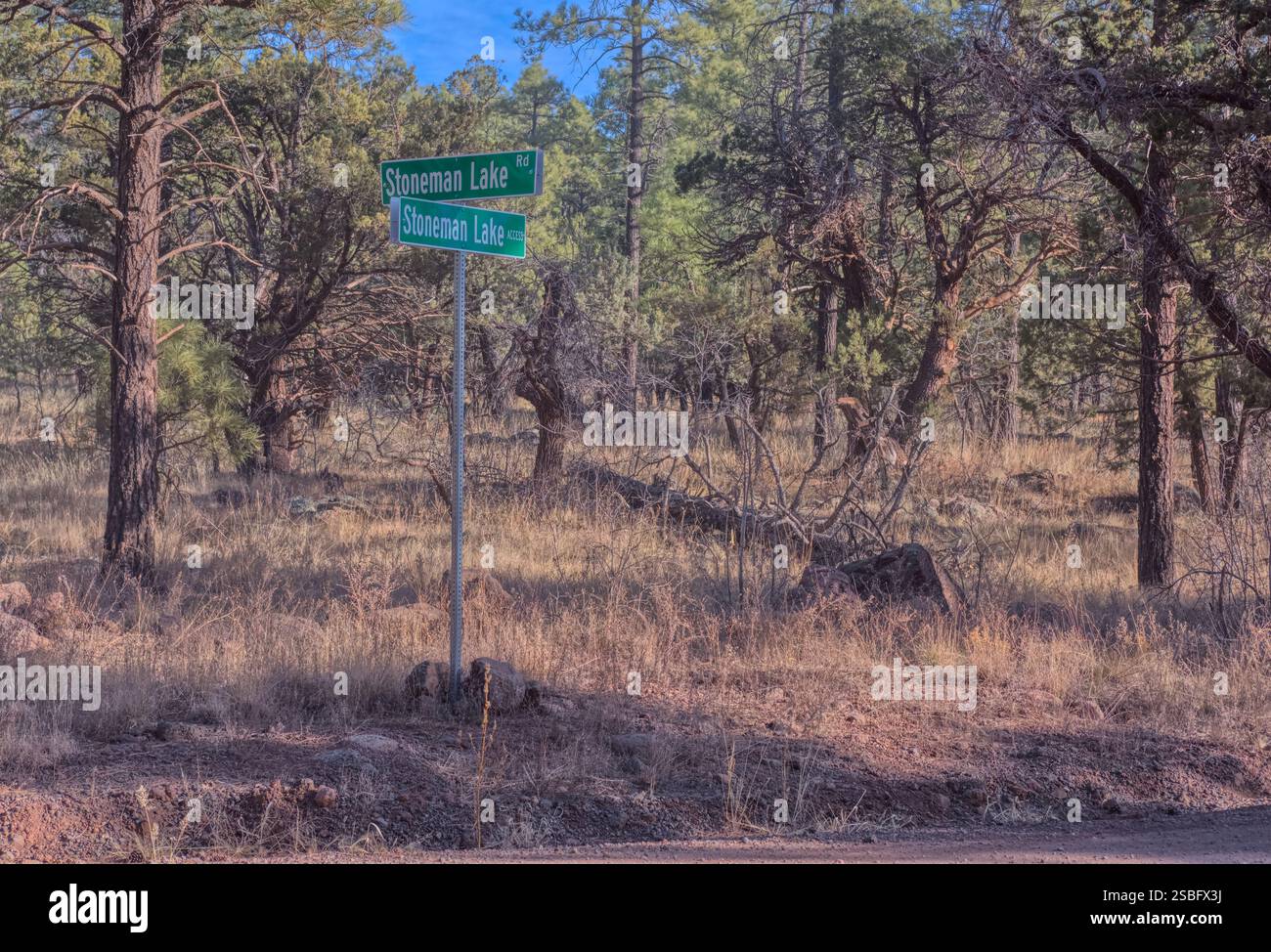 Signs for Stoneman Lake Access and the bypass road Stock Photo - Alamy