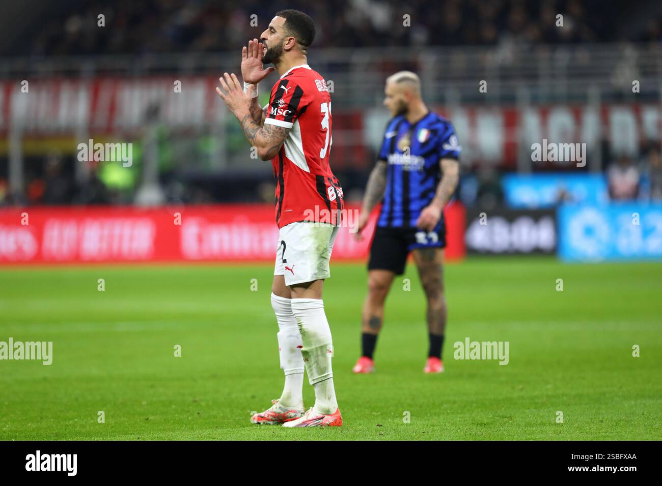 Milan, Italy. 02nd Feb, 2025. Kyle Walker of AC Milan reacts on Matchday 23 of the Serie A 2024/ ...