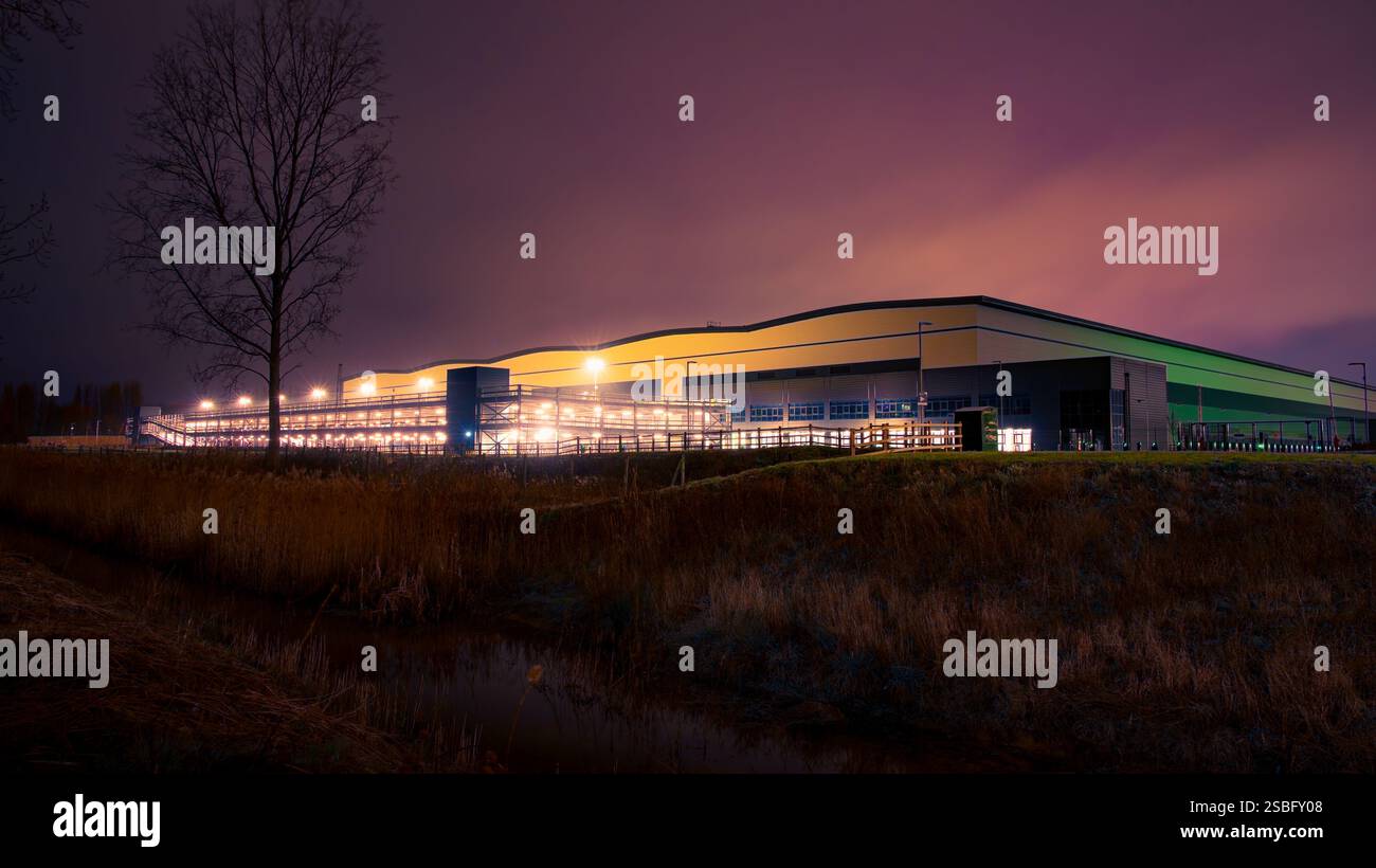 A liminal warehouse exterior on a foggy night Stock Photo - Alamy