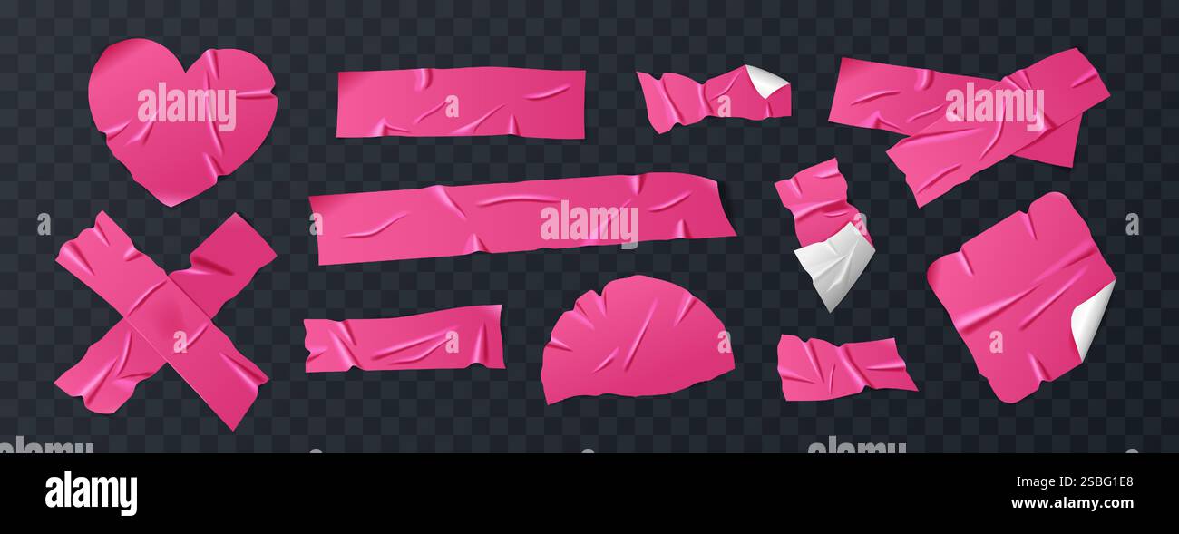 Set of realistic pink pieces of sticky duct tape Stock Vector Image ...