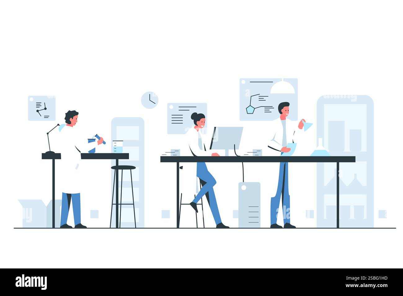 Biologists working in the laboratory. Vector colorful illustration of a ...
