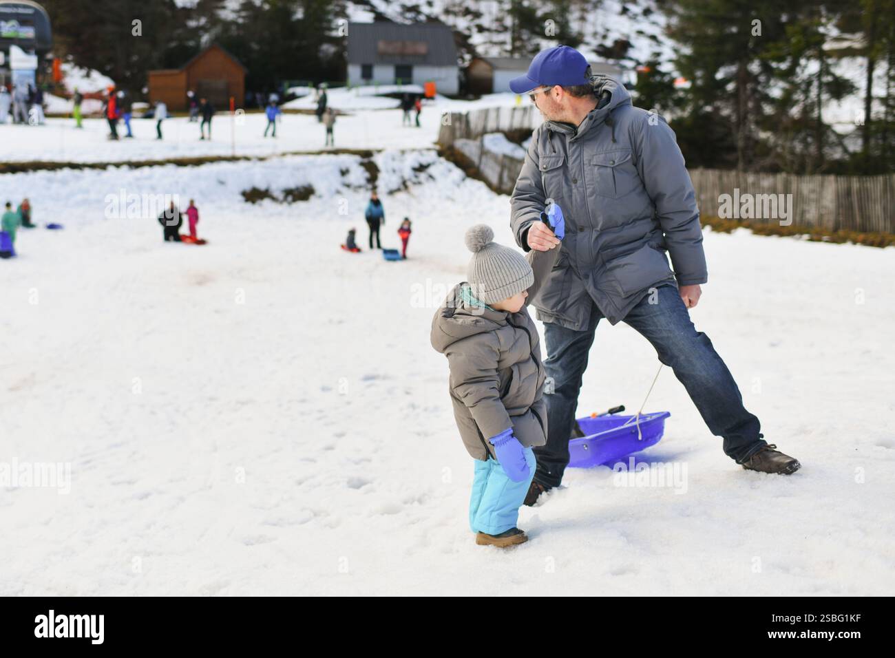 Father with children in snowy forest hi-res stock photography and ...