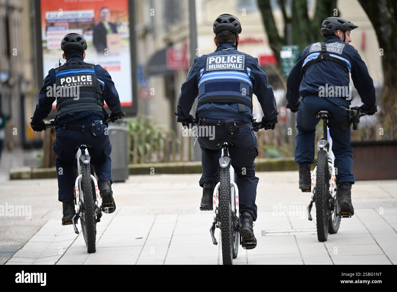 Bourg-en-Bresse (central-eastern France): local police, bike patrol officers. Police bike squad ...