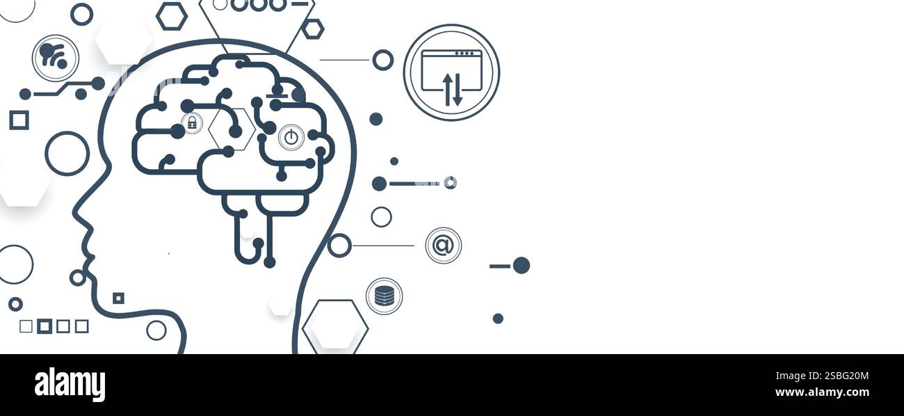 Abstract Artificial intelligence. Cloud computing. Machine learning. Technology web background ...