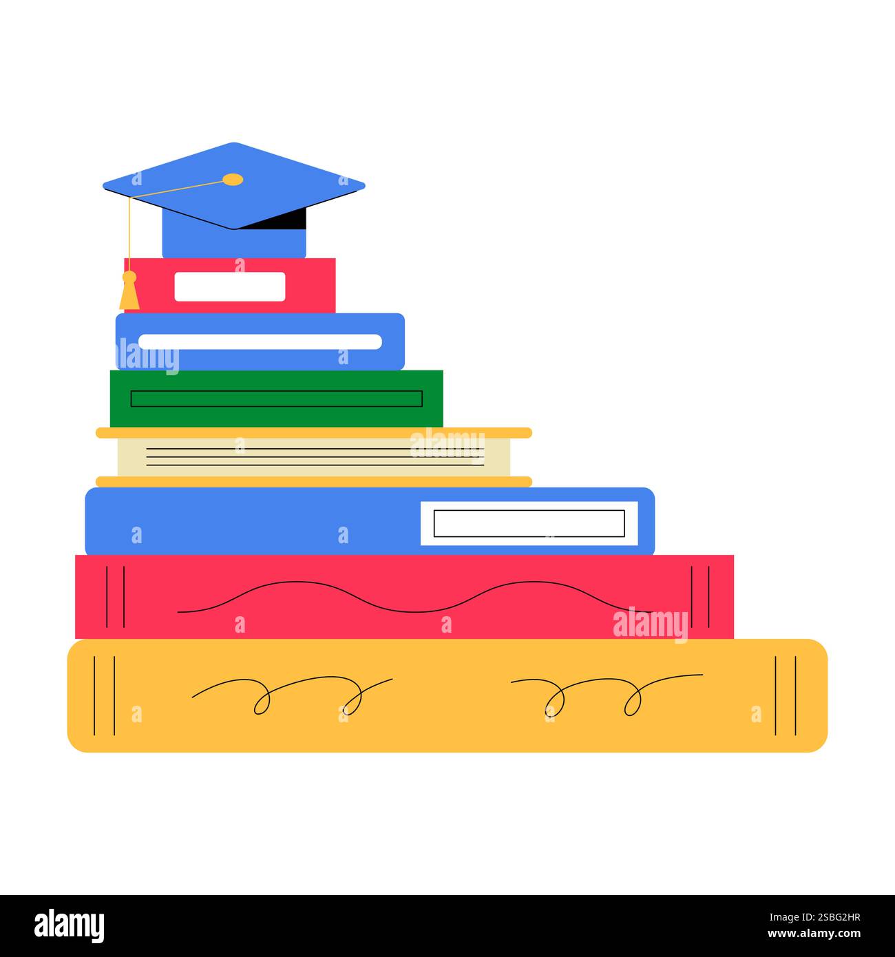 Books Arranged As A Graduation Staircase With A Graduation Cap In Flat ...