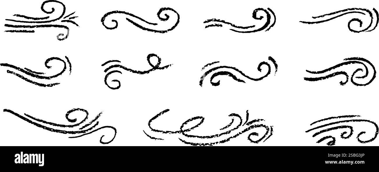 Set of black motion lines. Collection of modern abstract wind symbols ...