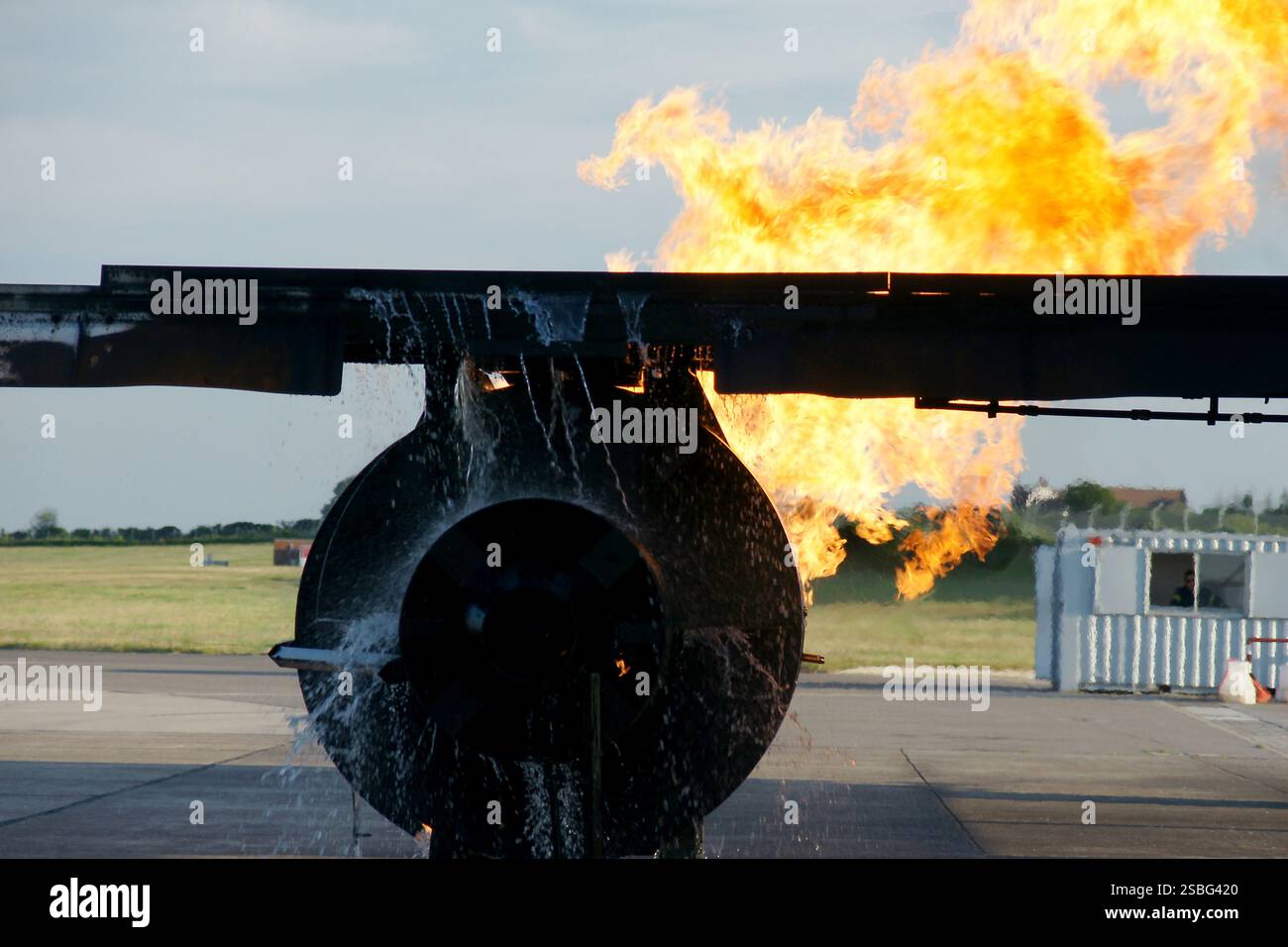 Aircraft engine fire at airport, airport emergency Stock Photo - Alamy