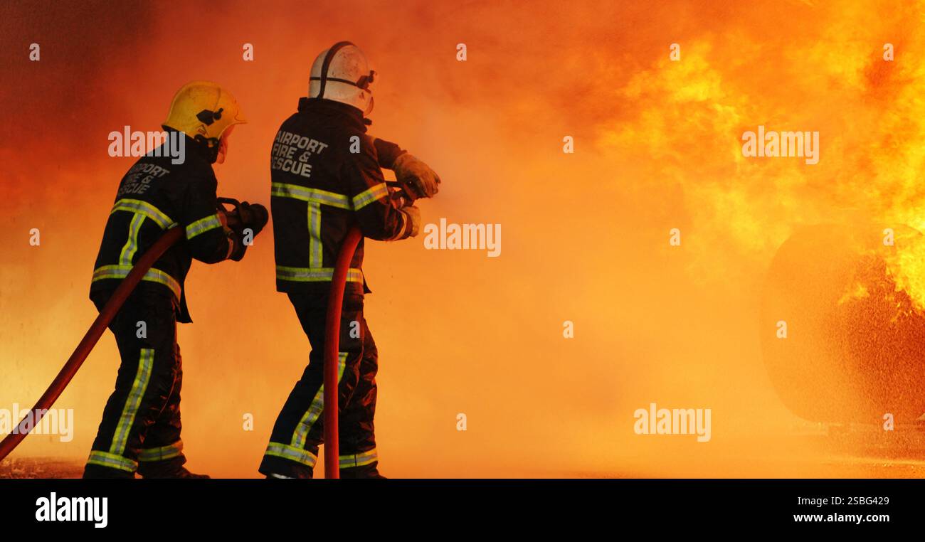 Aircraft fire, Air crash at airport Stock Photo - Alamy