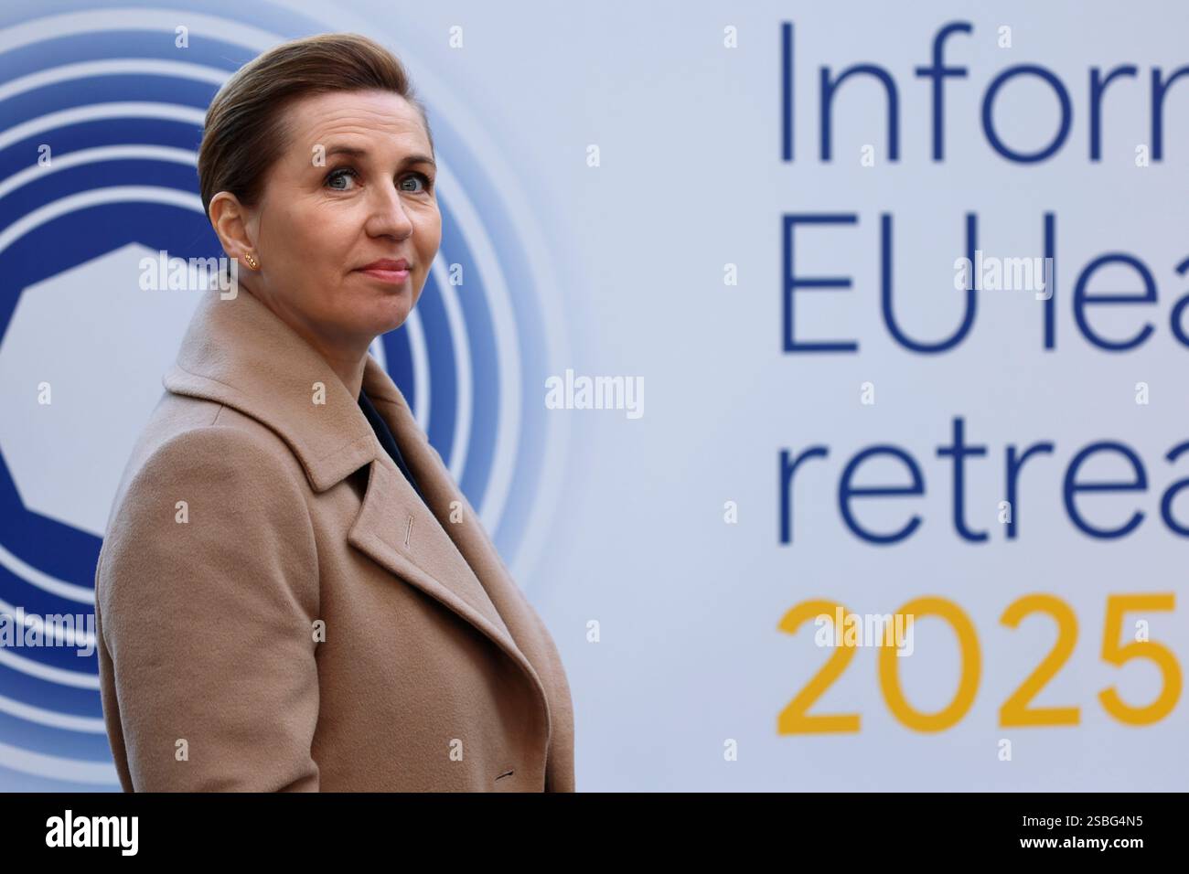 Denmark's Prime Minister Mette Frederiksen arrives for an EU summit at the Egmont Palace in ...