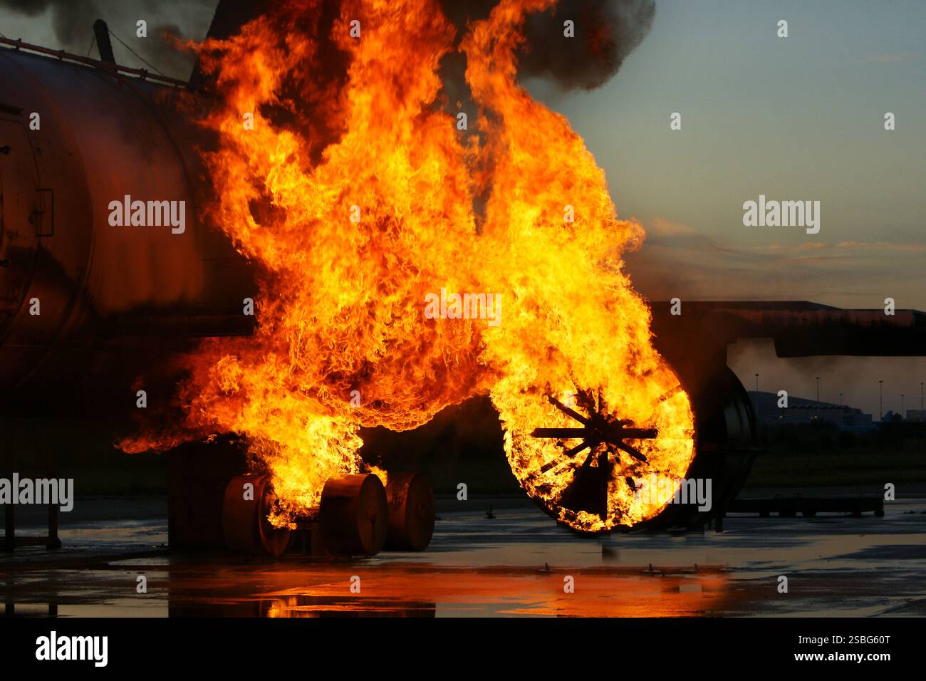 Aircraft fire, Air crash at airport Stock Photo - Alamy