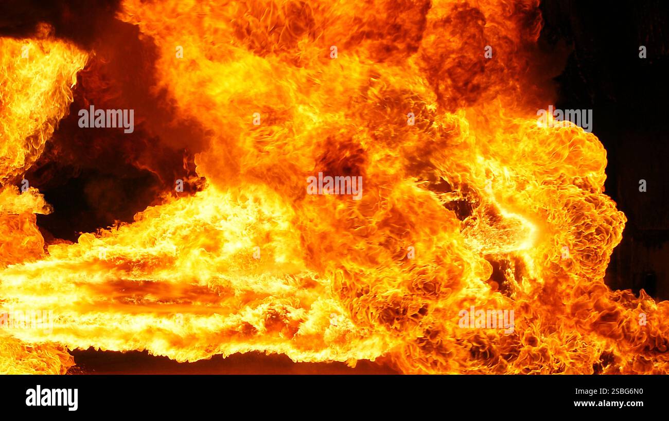 Aircraft engine fire at airport, airport emergency Stock Photo - Alamy