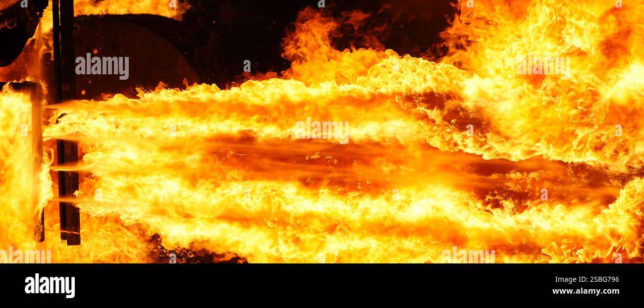 Aircraft engine fire at airport, airport emergency Stock Photo - Alamy