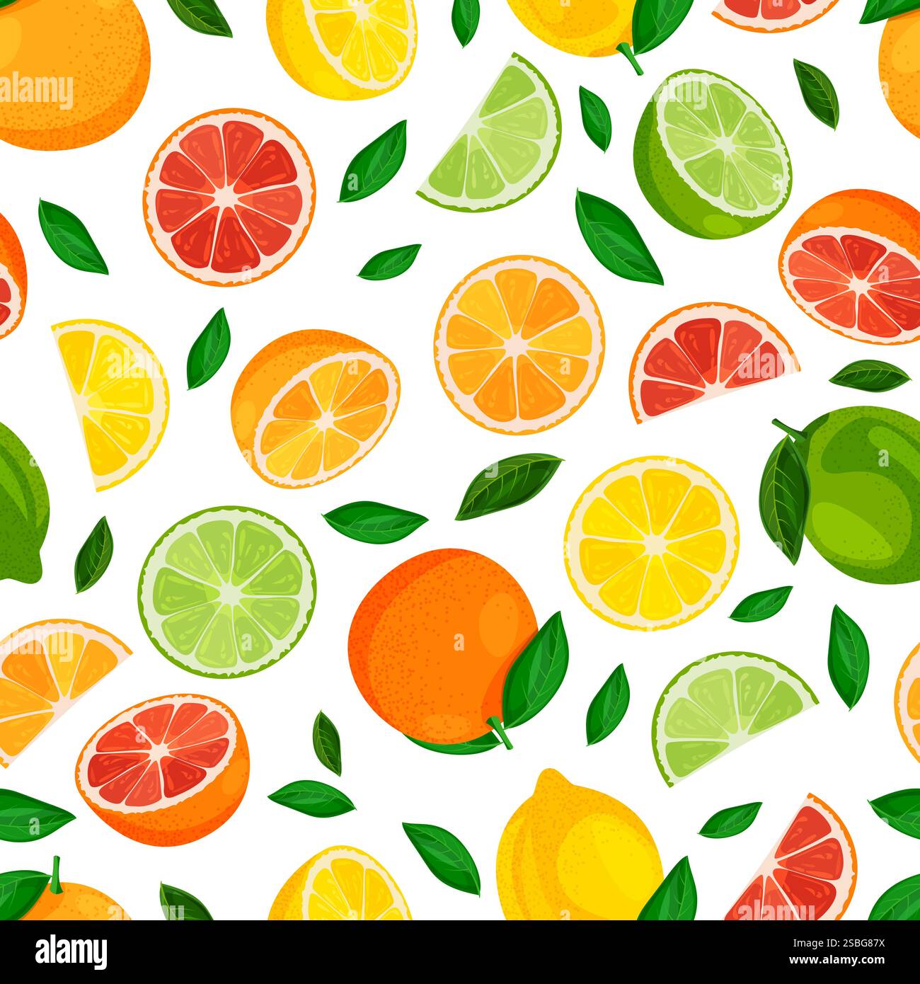 Multicolor fresh citrus fruits seamless pattern. Vector flat cartoon ...