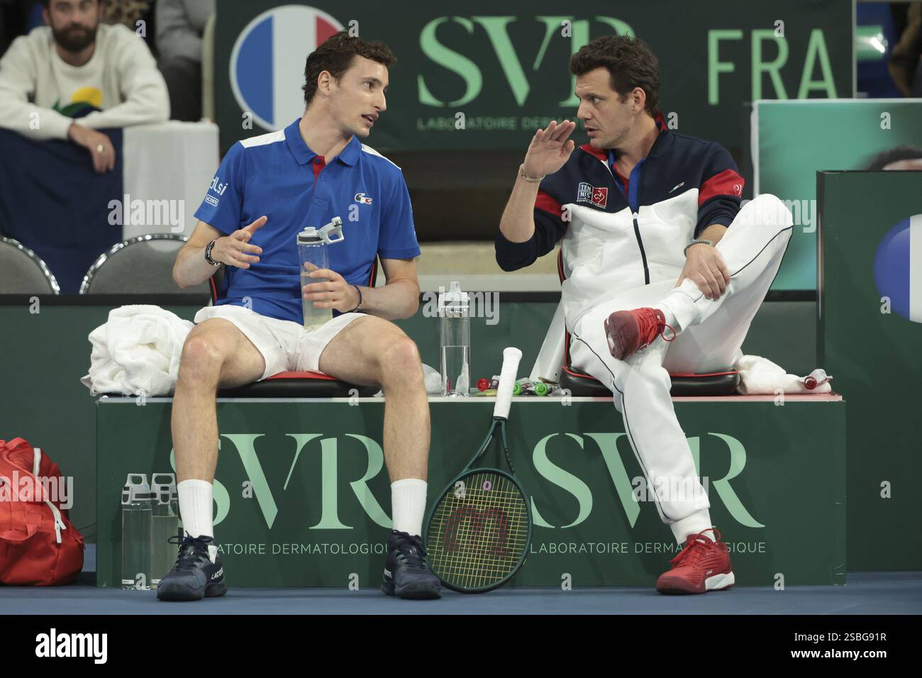 Ugo Humbert of France, Davis Cup Captain of France Paul-Henri Mathieu ...