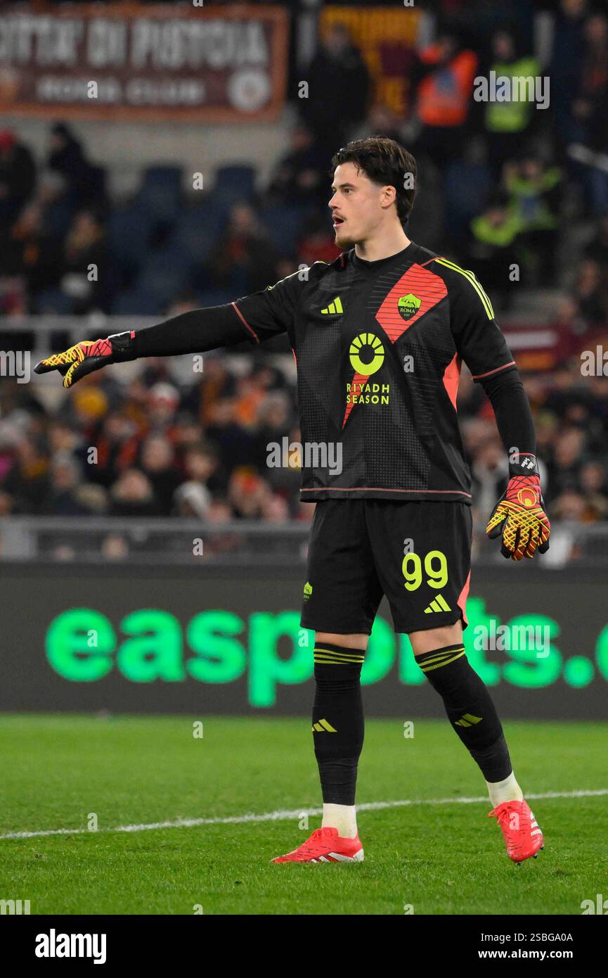 Roma, Italia. 02nd Feb, 2025. Roma's goalkeeper Mile Svilar during the ...