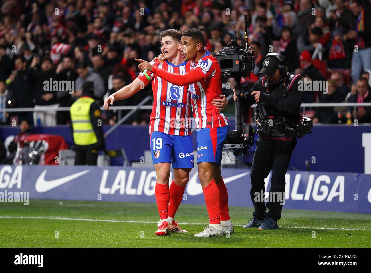 Madrid, Spain. 1st Feb, 2025. (L-R) Julian Alvarez, Samuel Lino ...