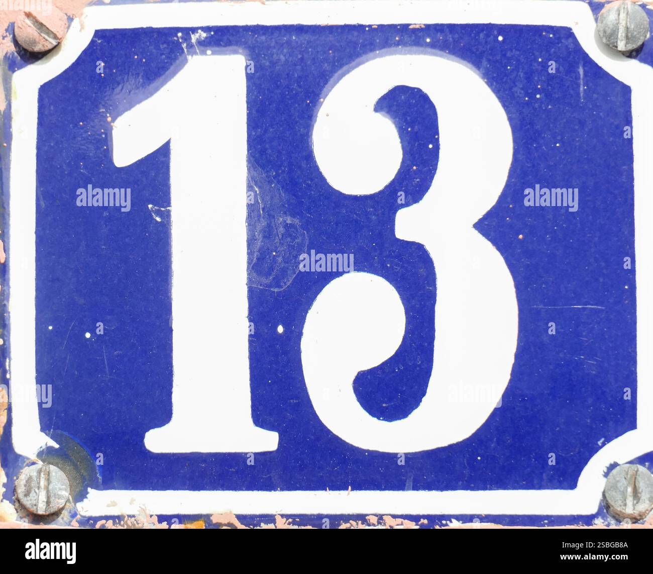 Blue house number sign number 13 , Superstition, Germany Stock Photo ...