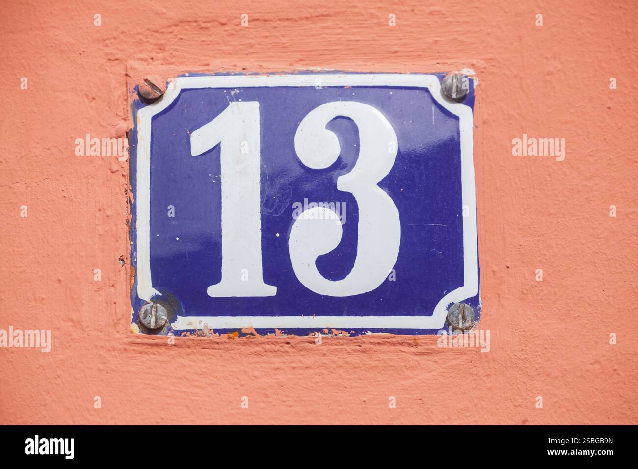 Blue house number sign number 13 , Superstition, Germany Stock Photo ...