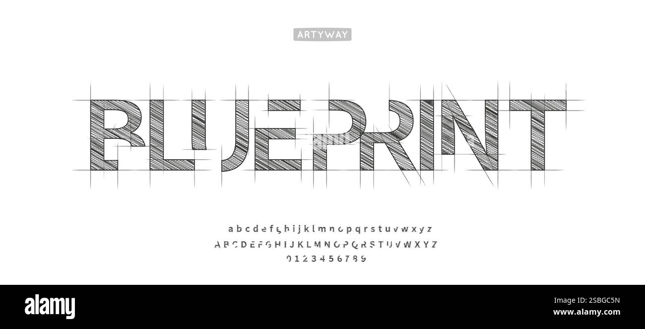 Architectural project font, technical draw style alphabet. Geometrical ...