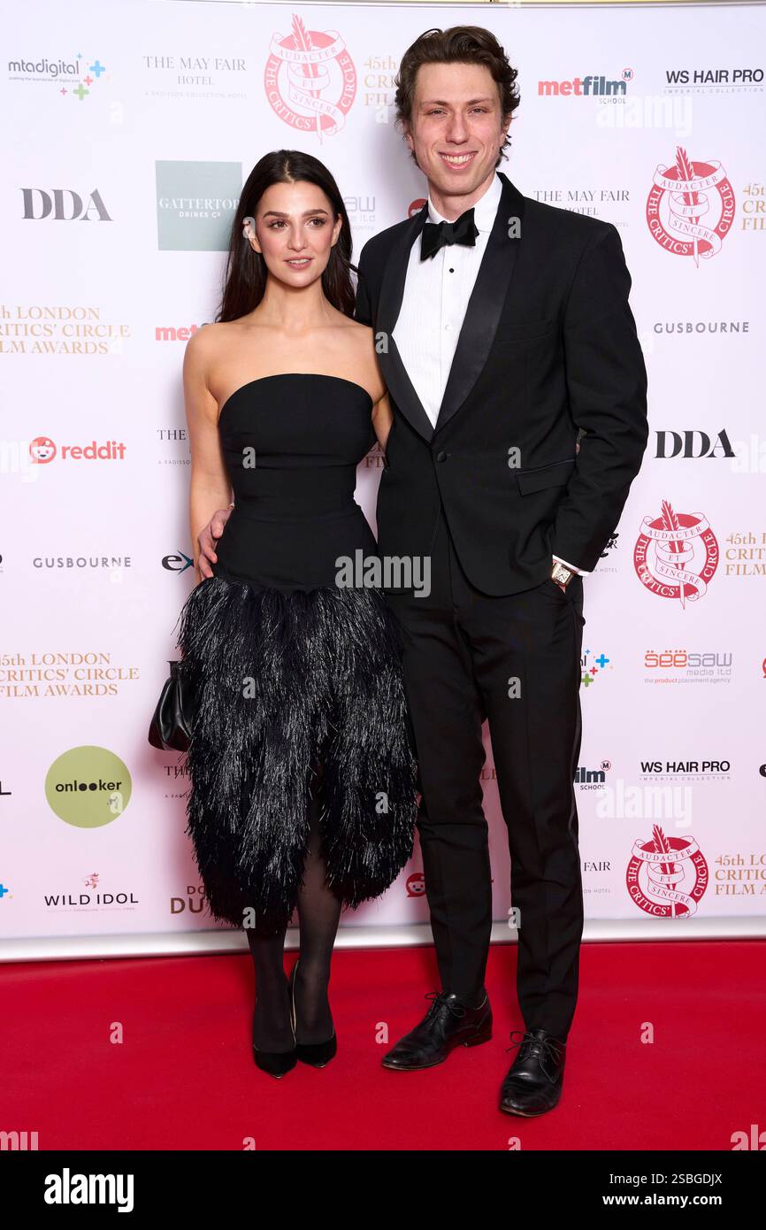 Marisa Abela, left, and Jamie Bogyo pose for photographers upon arrival ...