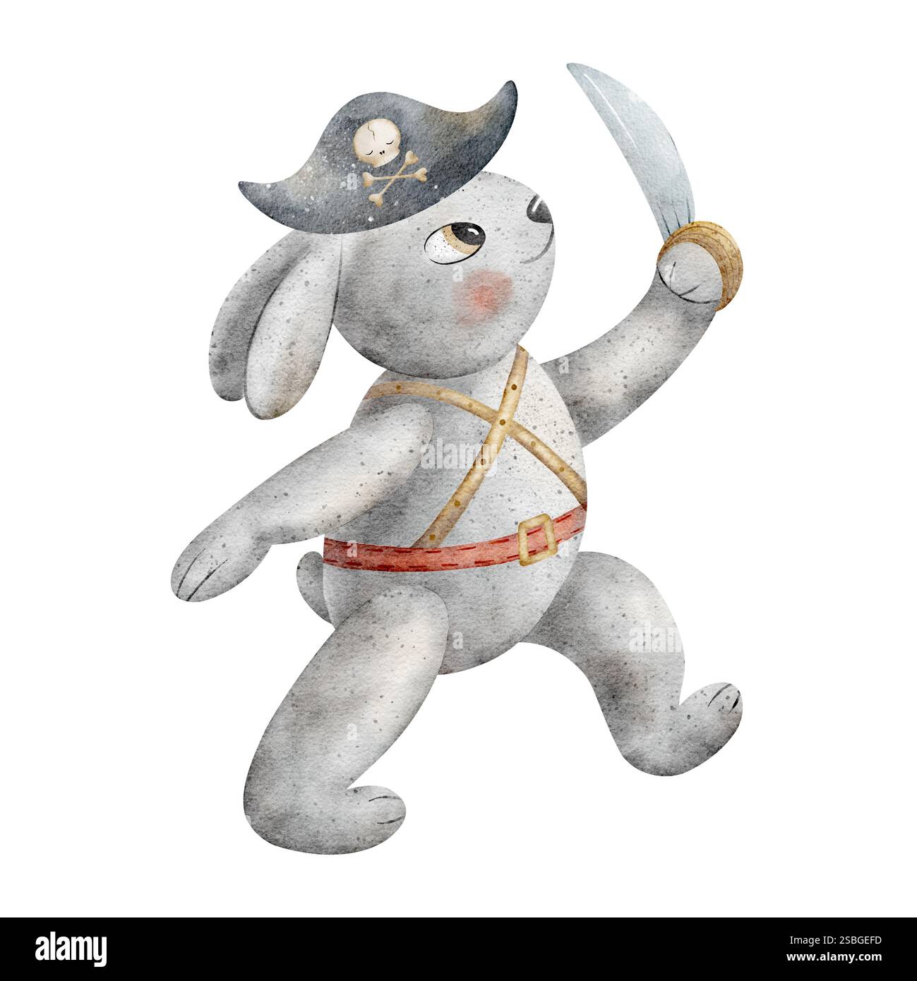 Rabbit captain pirates, saber, cap. Watercolor children's illustration ...