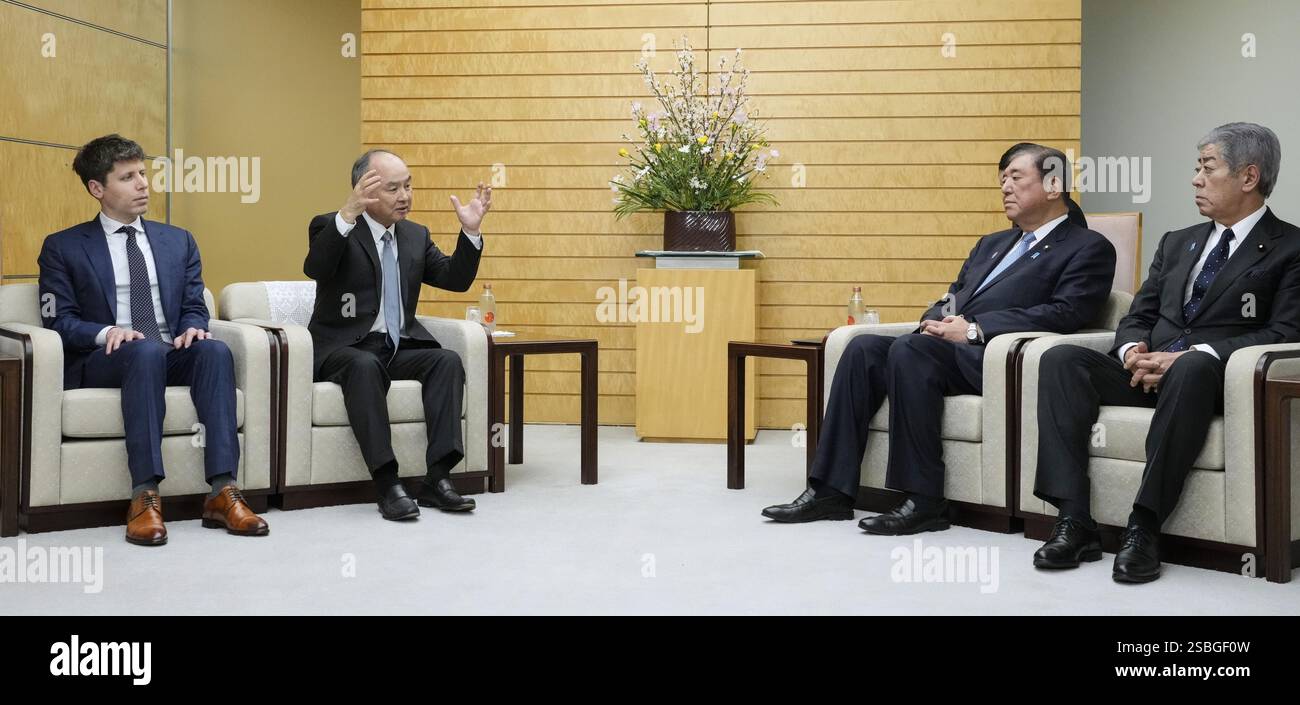 SoftBank Group CEO Masayoshi Son (2nd from L) and OpenAI CEO Sam Altman ...