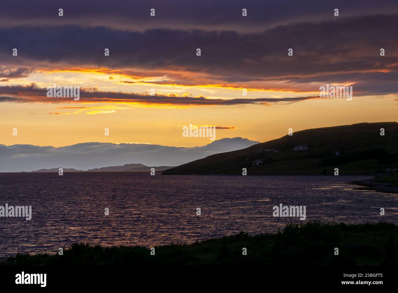Dramatic sunset over Loch Broom in Ullapool, Highlands, Scotland UK ...