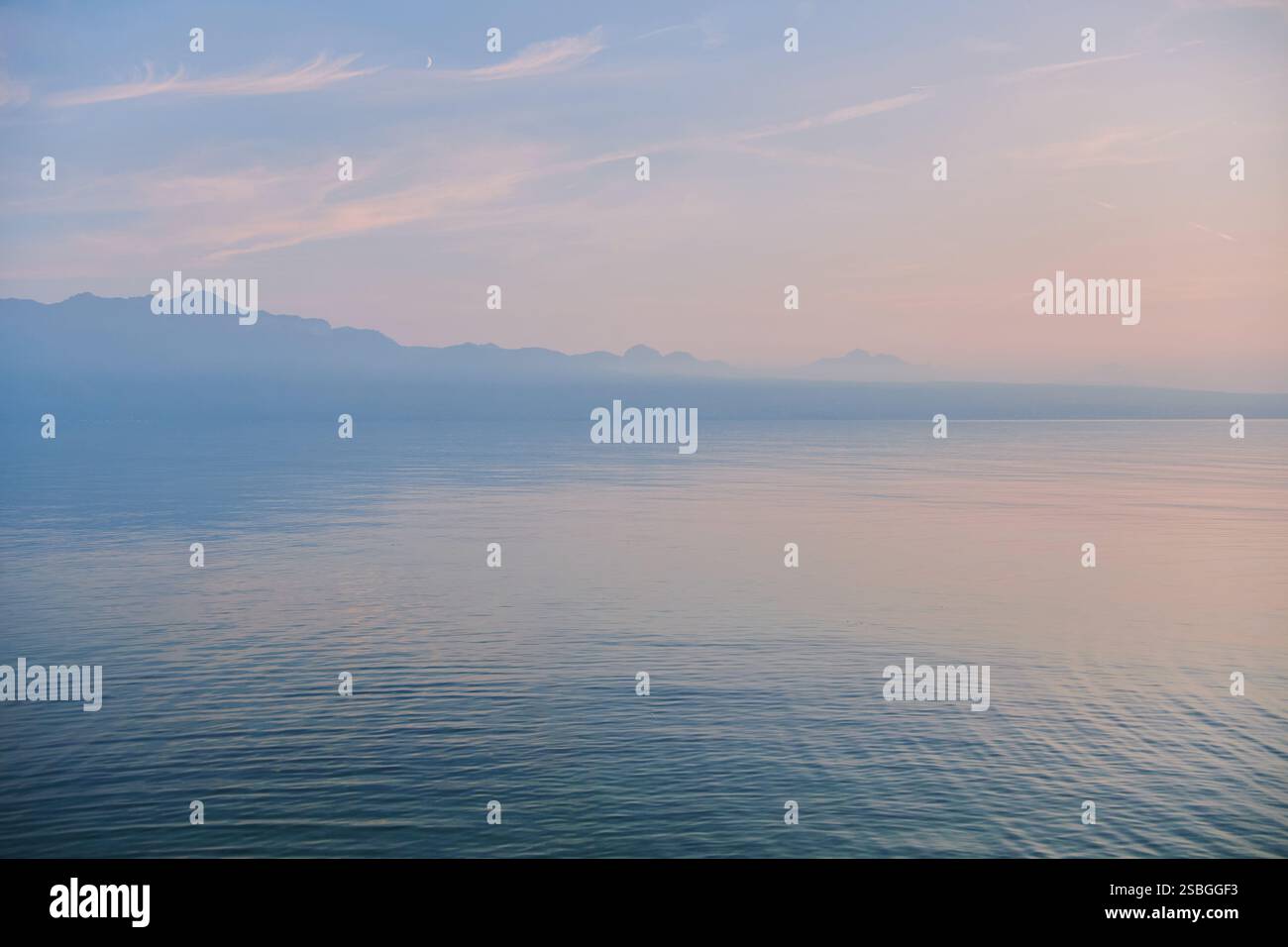 Nature background with calm blue hour lake at late evening Stock Photo ...