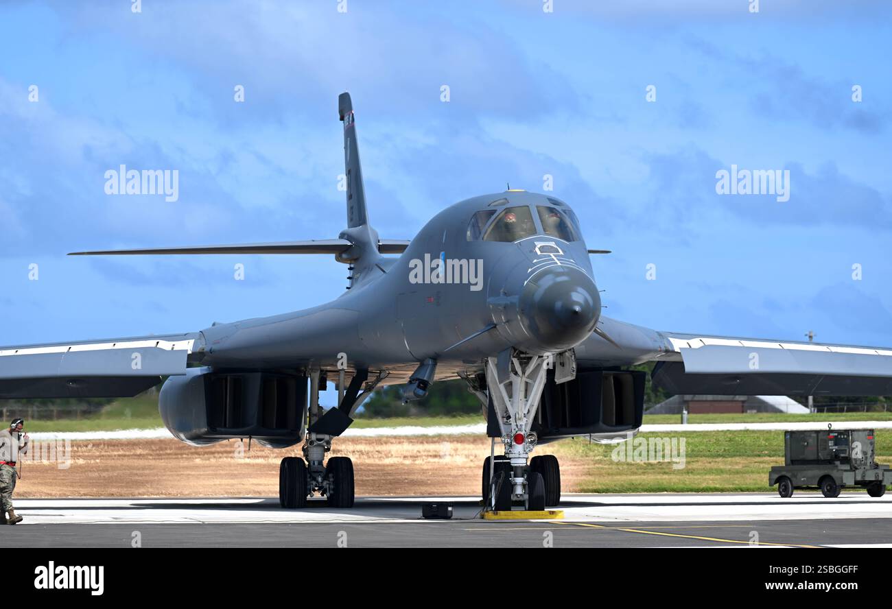 A U.S. Air Force B-1B Lancer assigned to the 34th Expeditionary Bomb ...
