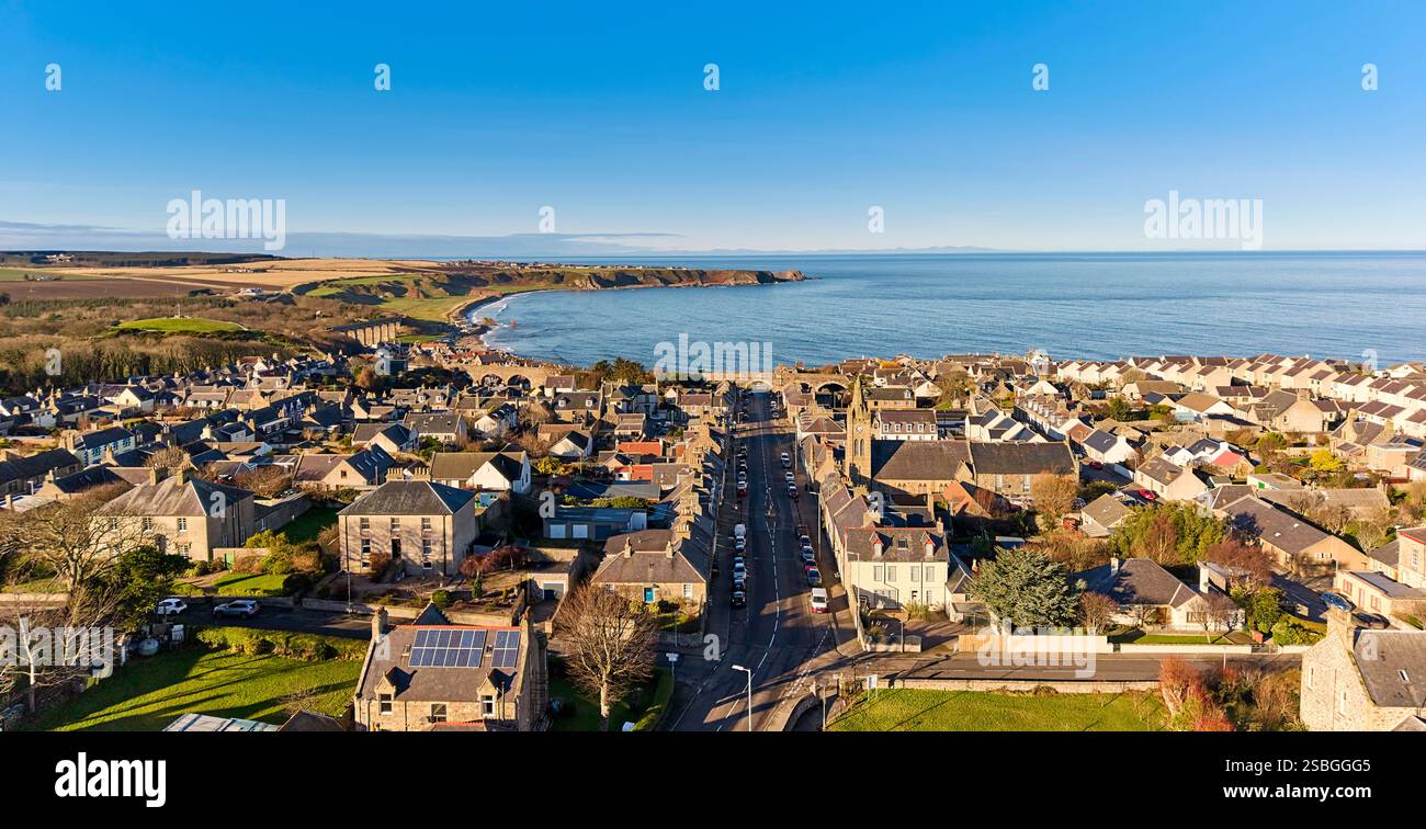 Cullen Moray Scotland the town houses viaduct and the A98 road leading ...