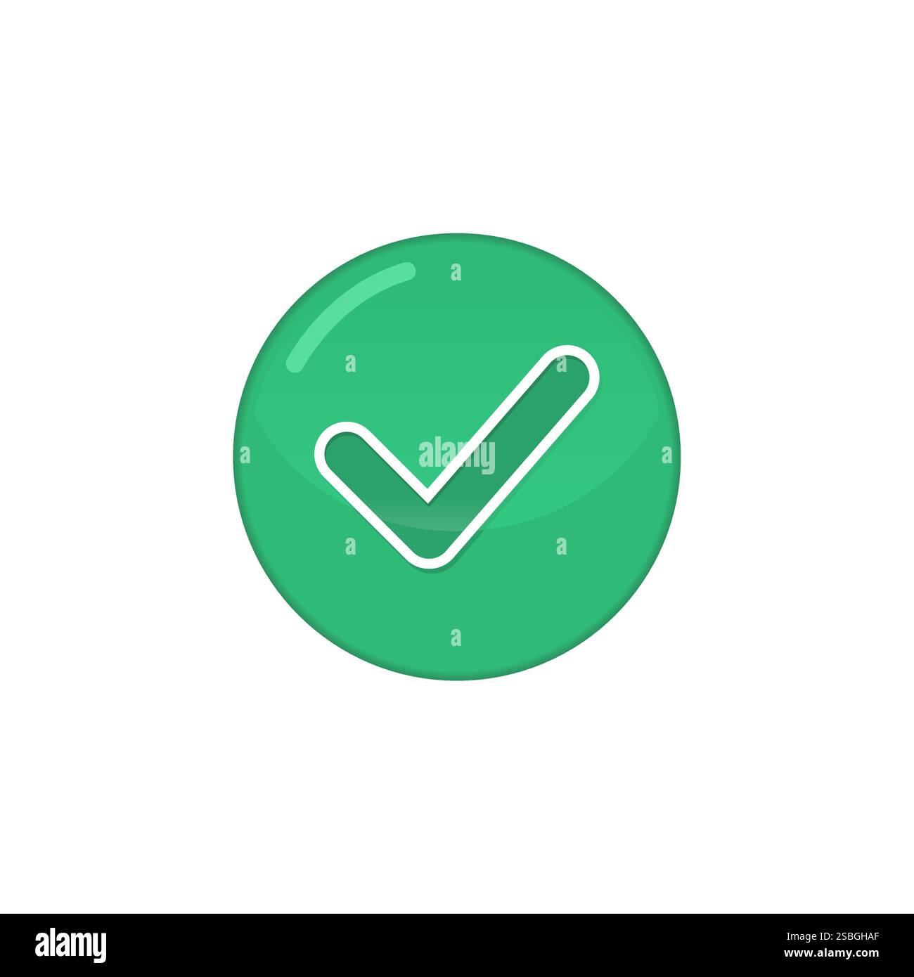 Green positive vote round button with checkmark accept complete task badge vector illustration ...