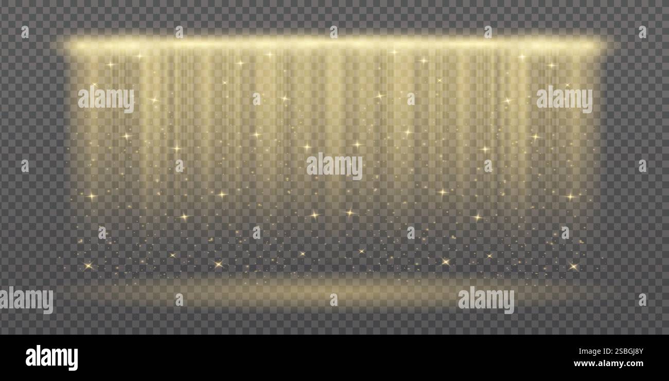 Vertical long yellow spotlight with glowing sparkle on transparent ...