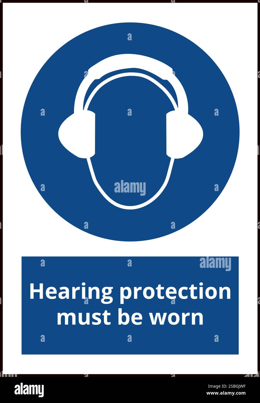 Blue hearing protection must worn sign on a white background Stock ...