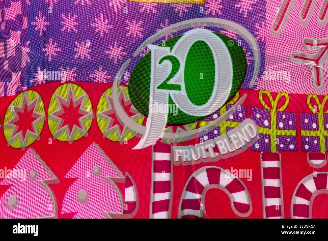 J2O logo on pack of festive J2O Apple & Raspberry Fruit Blend soft ...