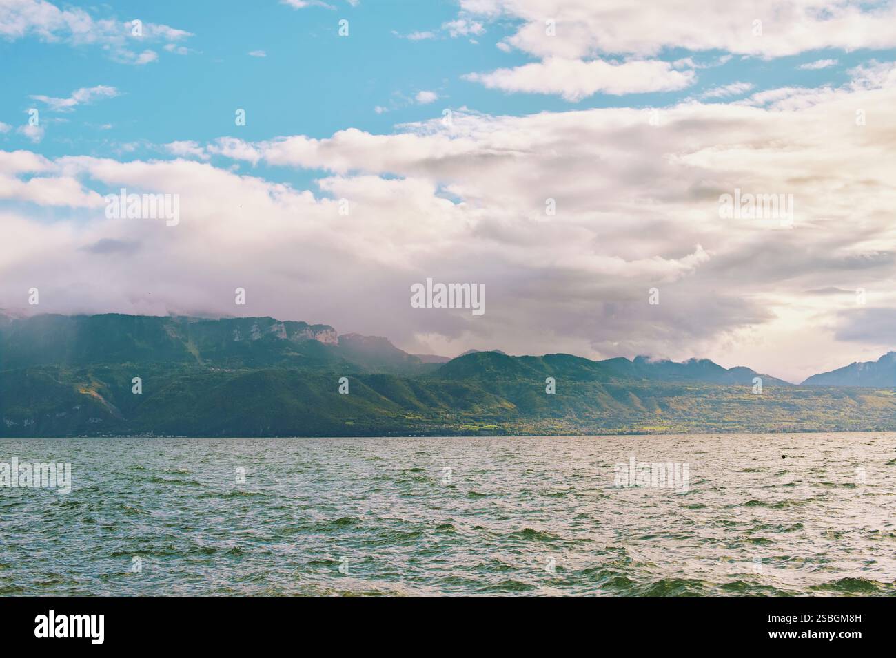 Nature background with lake Geneva or Lac Leman on a windy day Stock ...