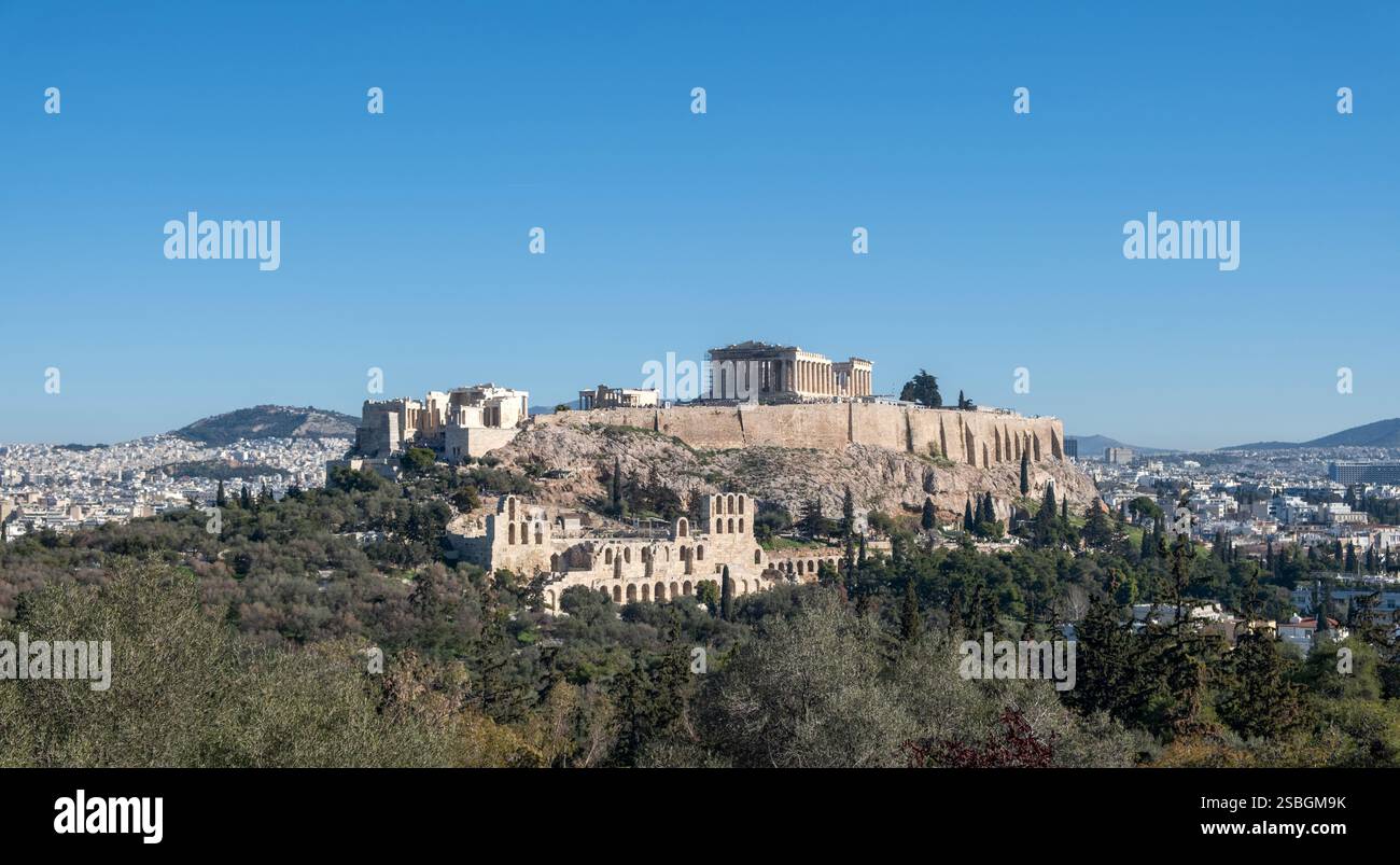 Athens, Greece. Parthenon and Propylaea, Acropolis hill and Herodeion ...