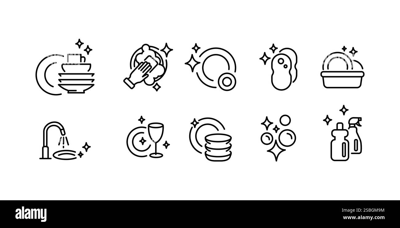 Clean dishes linear icon set. Clean dishes concept stroke symbol design ...