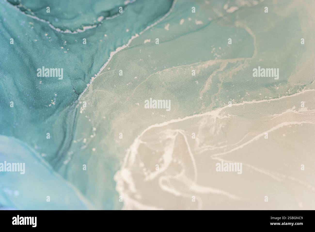 Teal and cream abstract ink artwork with fluid patterns and soft ...