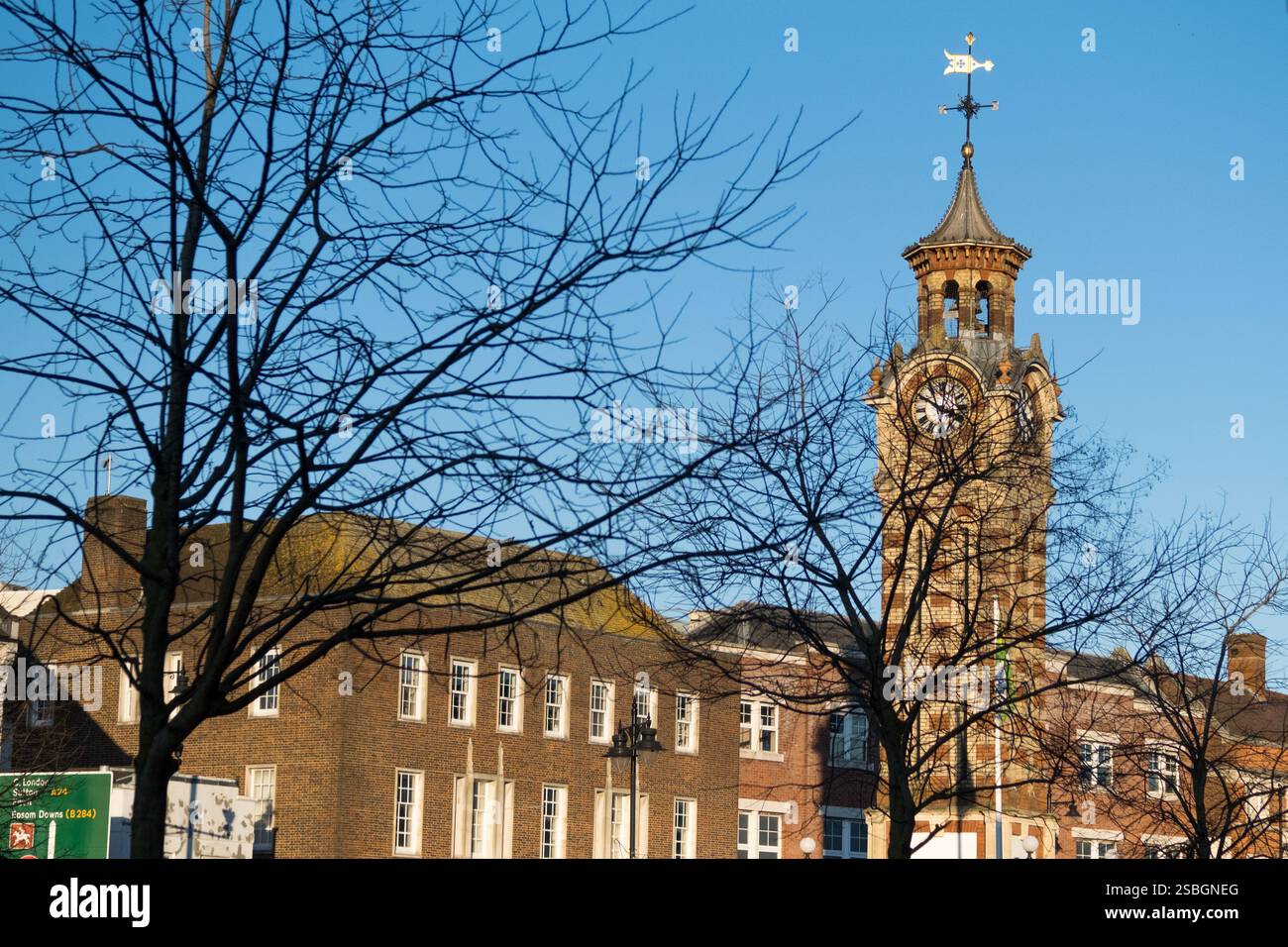Epsom Clock Tower In Evening Winter Sunshine With No People February 02 ...