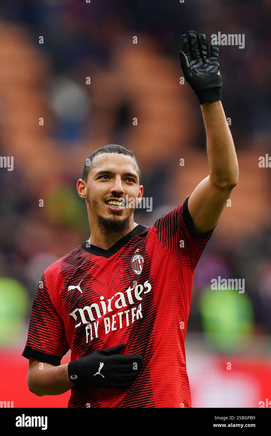 AC Milan's Ismael Bennacer greets the fans berfore the Serie A soccer ...