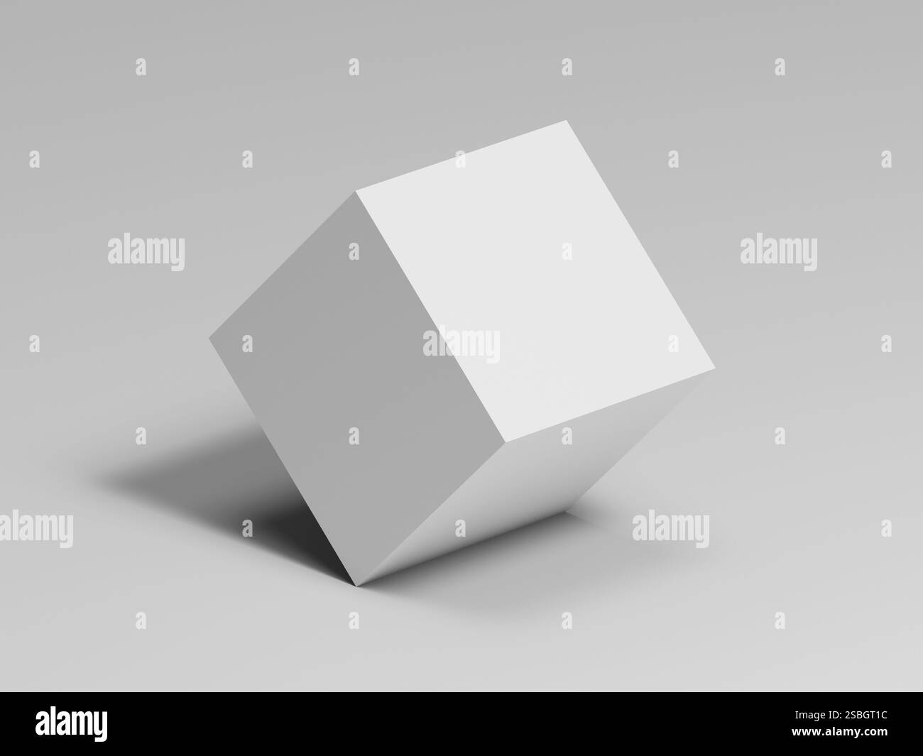 Abstract still life installation, white cube stands on the edge in ...