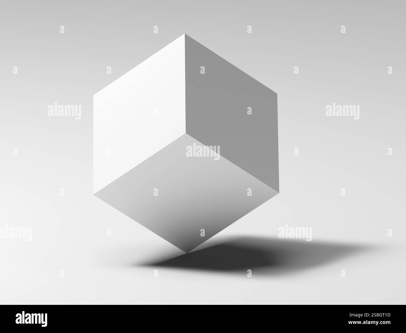 Abstract still life installation, white cube stands on the corner in ...