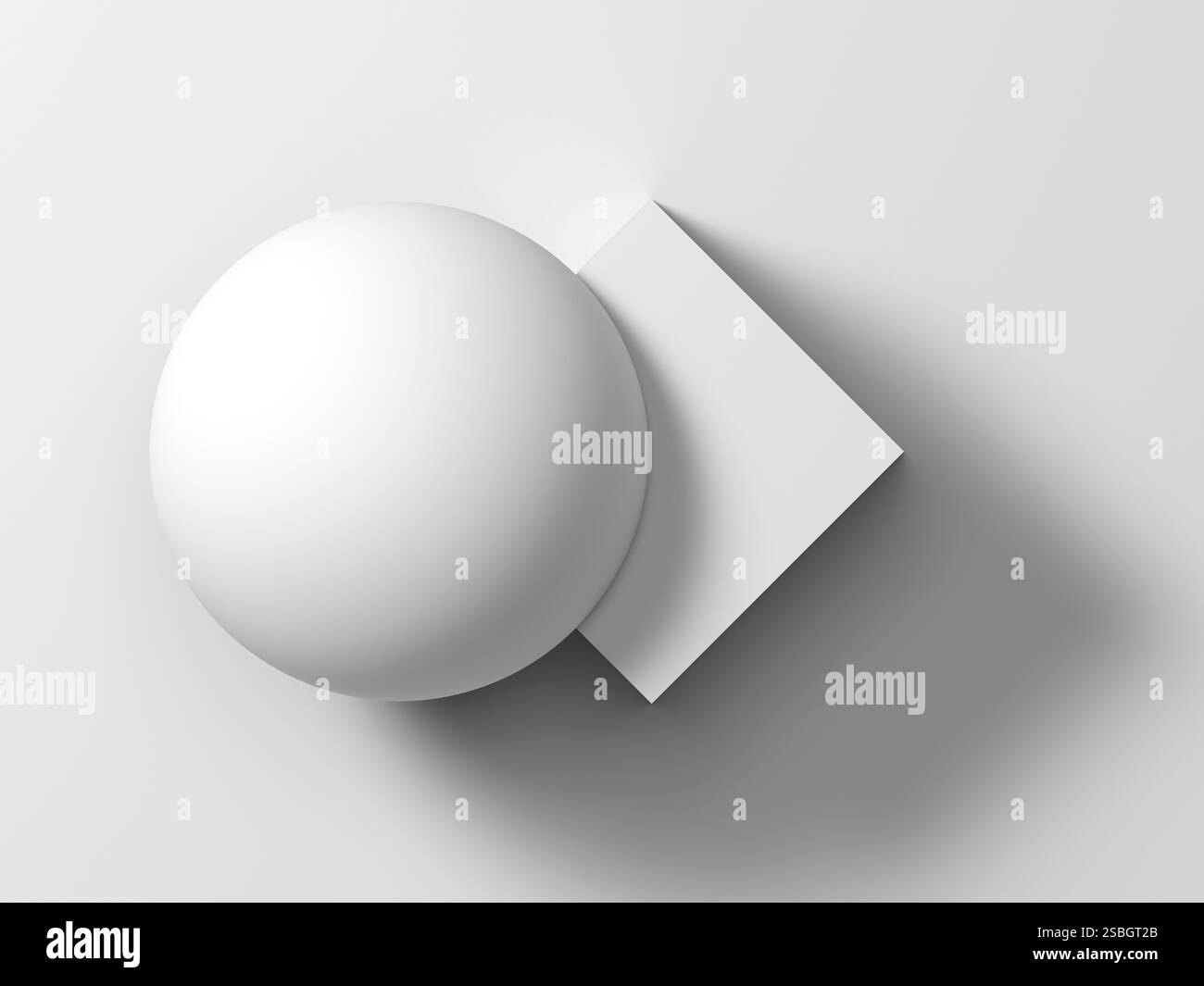 Abstract white geometric installation, a box is merged with sphere, top ...