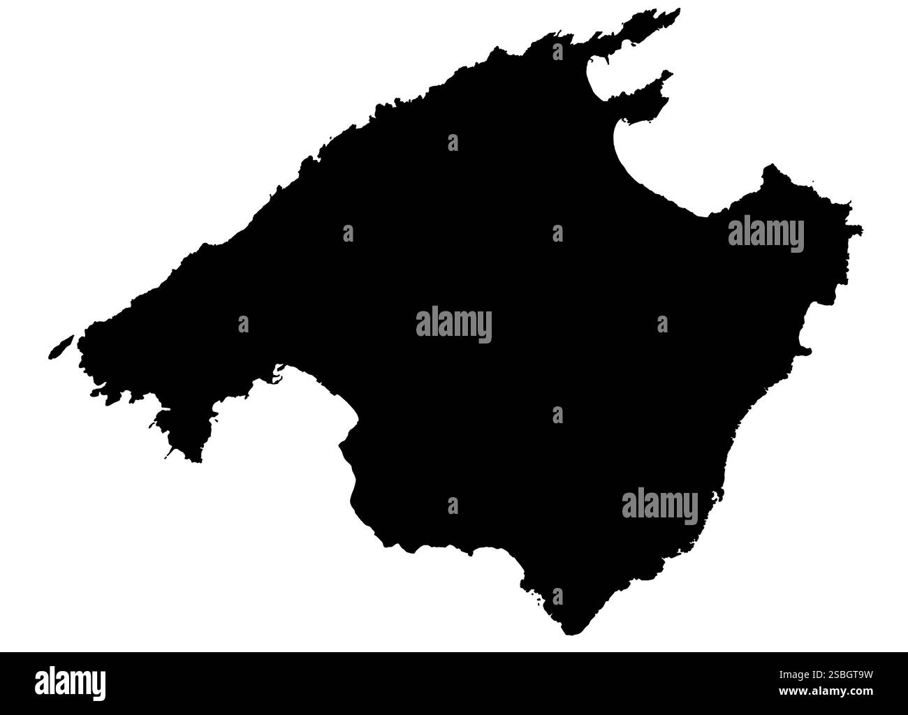 Vector illustration of Mallorca island in Spain, black and white ...