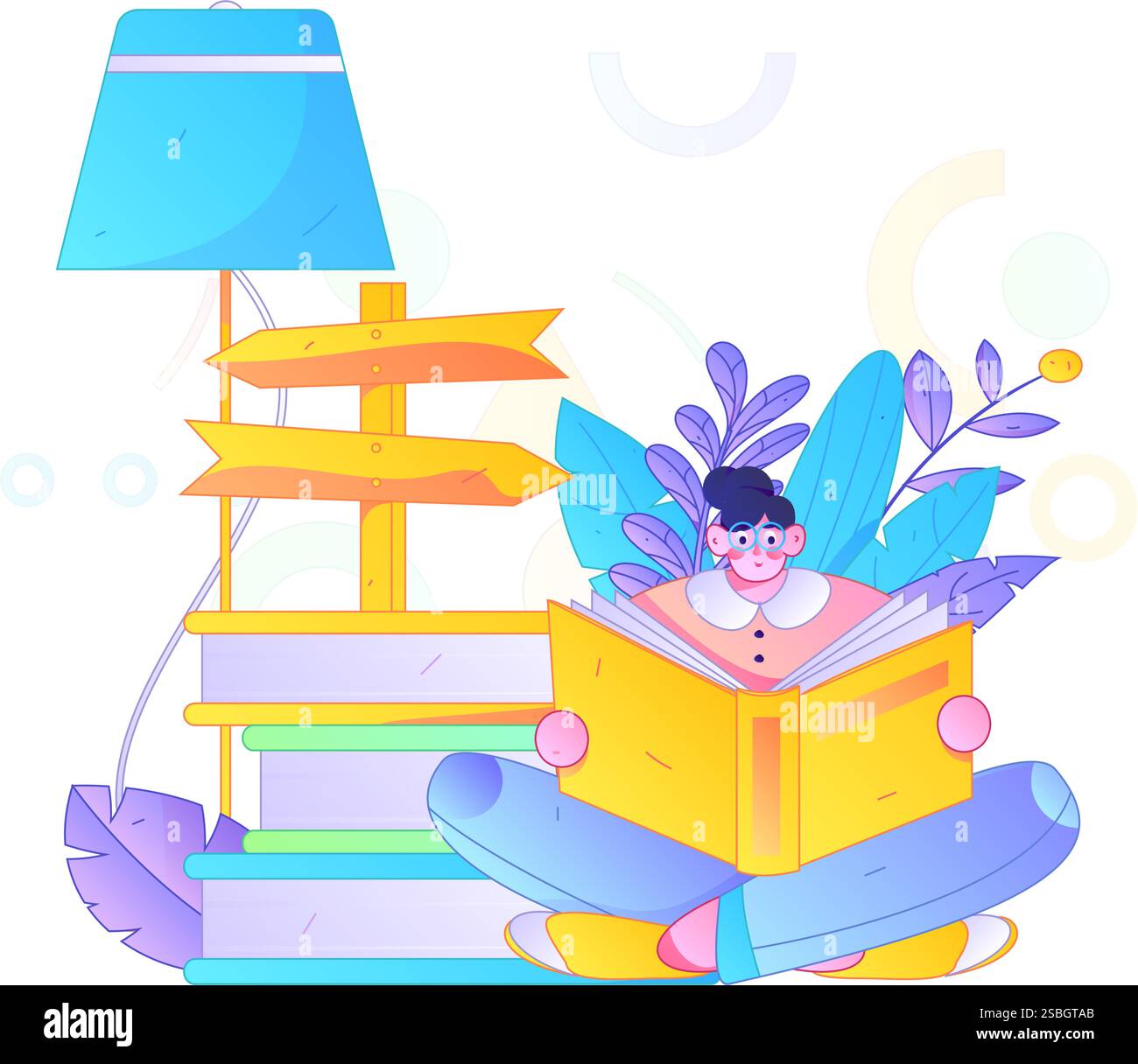 Character reading quietly vector concept operation hand drawn ...