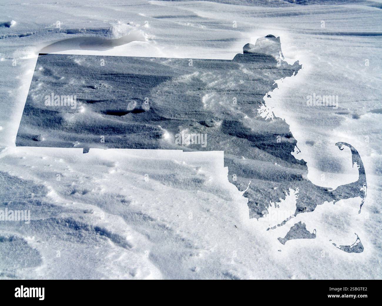 Very strong snow shadows and winter landscape after blizzard with ...