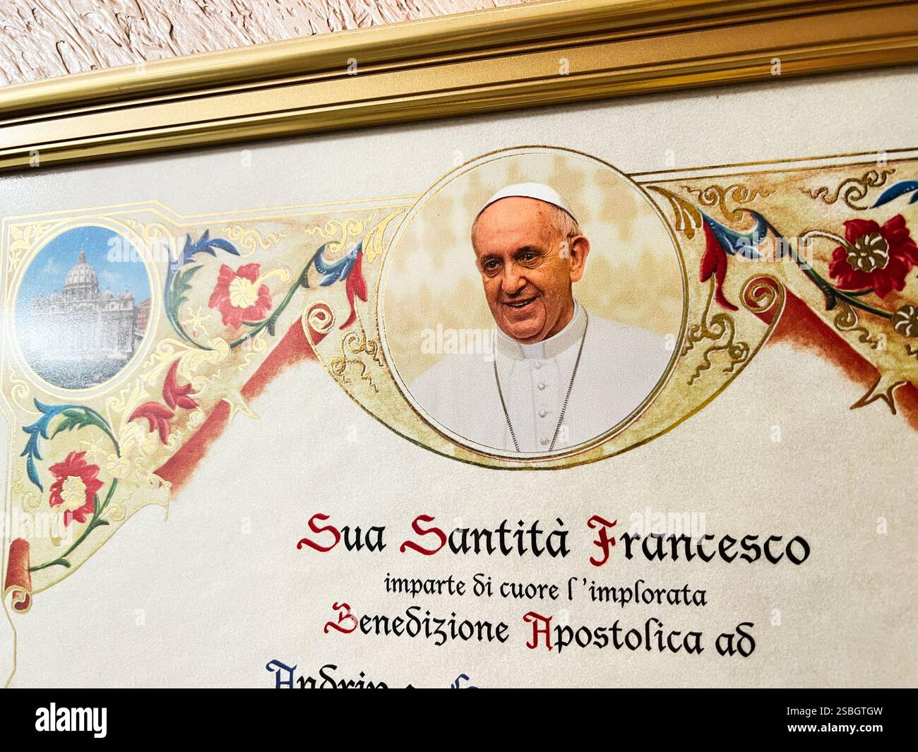 Kyiv, Ukraine - February 02, 2025: An ornate papal blessing decorated ...