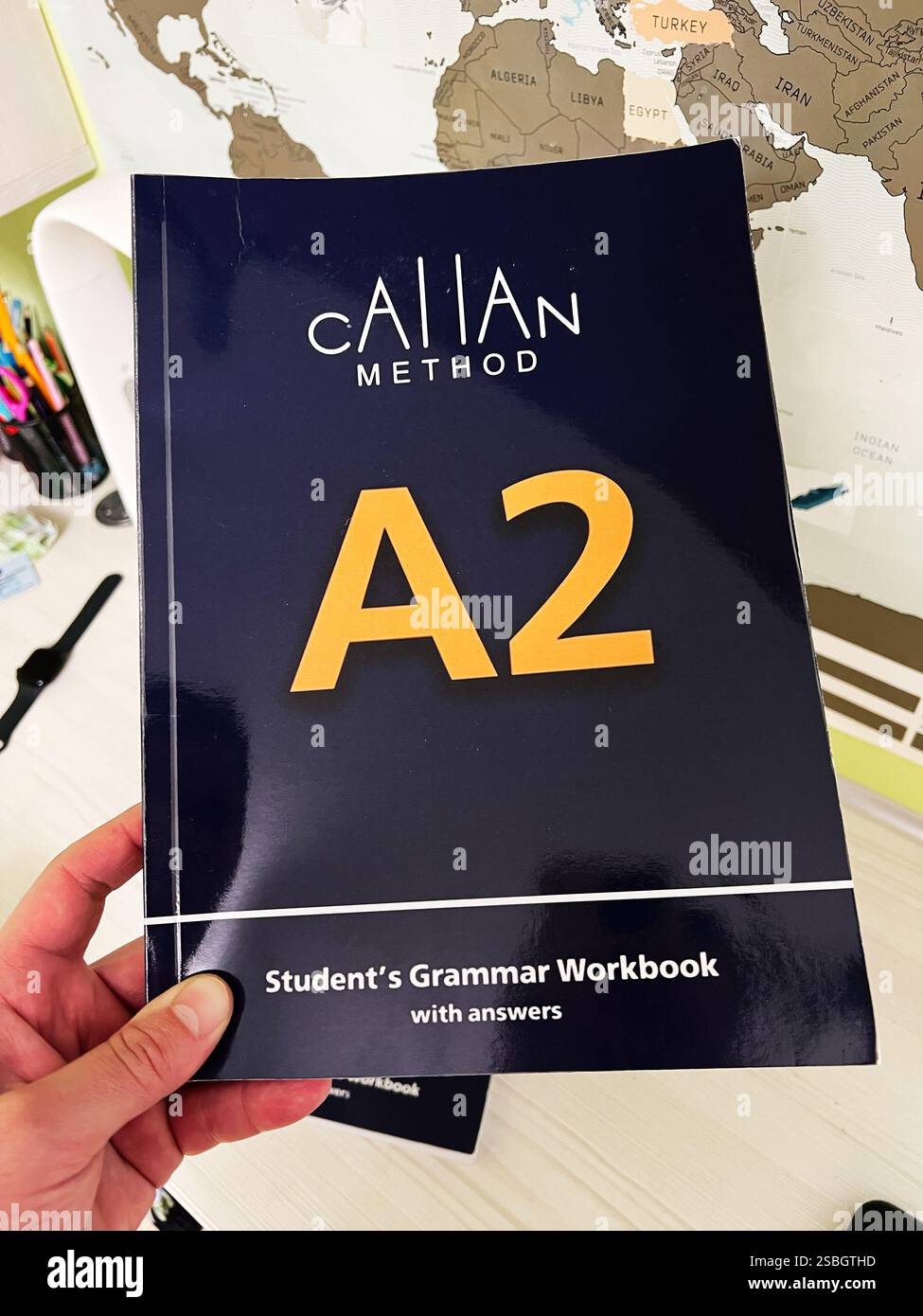 Kyiv, Ukraine - February 02, 2025: Blue English grammar workbook for A2 ...