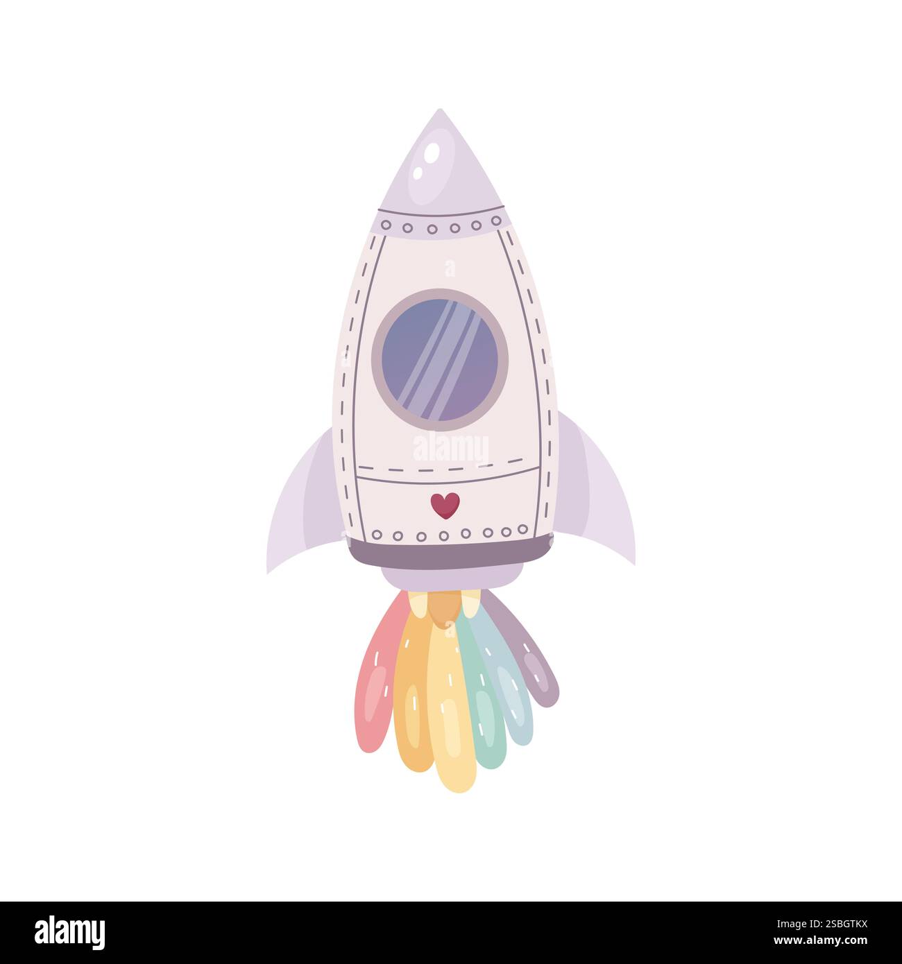 Space illustration. Cute rocket with rainbow . Vector simple ...