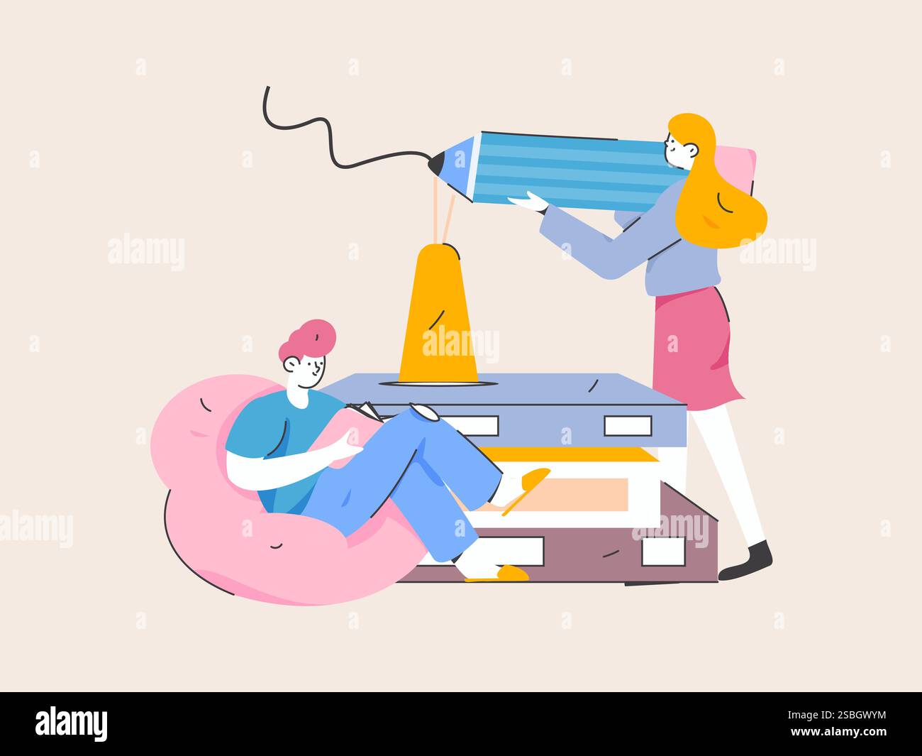 Character reading quietly vector concept operation hand drawn ...